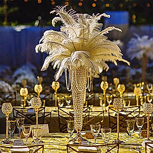 Tableclothsfactory Set of 2 Tall Gold Beaded Crystals Trumpet Floral Vase Wedding Centerpiece 23" Tall