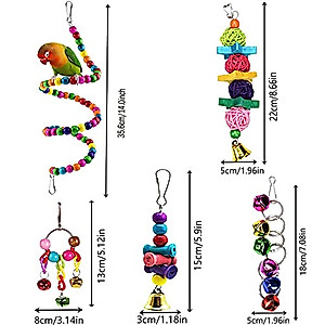 7 Pcs Bird Parakeet Cockatiel Toys, ESRISE Hanging Bell Pet Bird Cage Hammock Swing Climbing Ladders Toy Wooden Perch Chewing Toy for Conures, Love Birds, Finche, Budgerigar