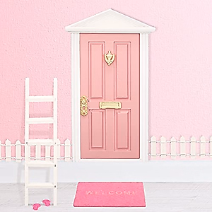 Tooth Fairy Door Kit Mini Wooden Tooth Fairy Door with Accessories Fairy Tale Education Learning Toy for Girls Dollhouse Fairy Garden Decoration DIY Craft Activities (Pink)