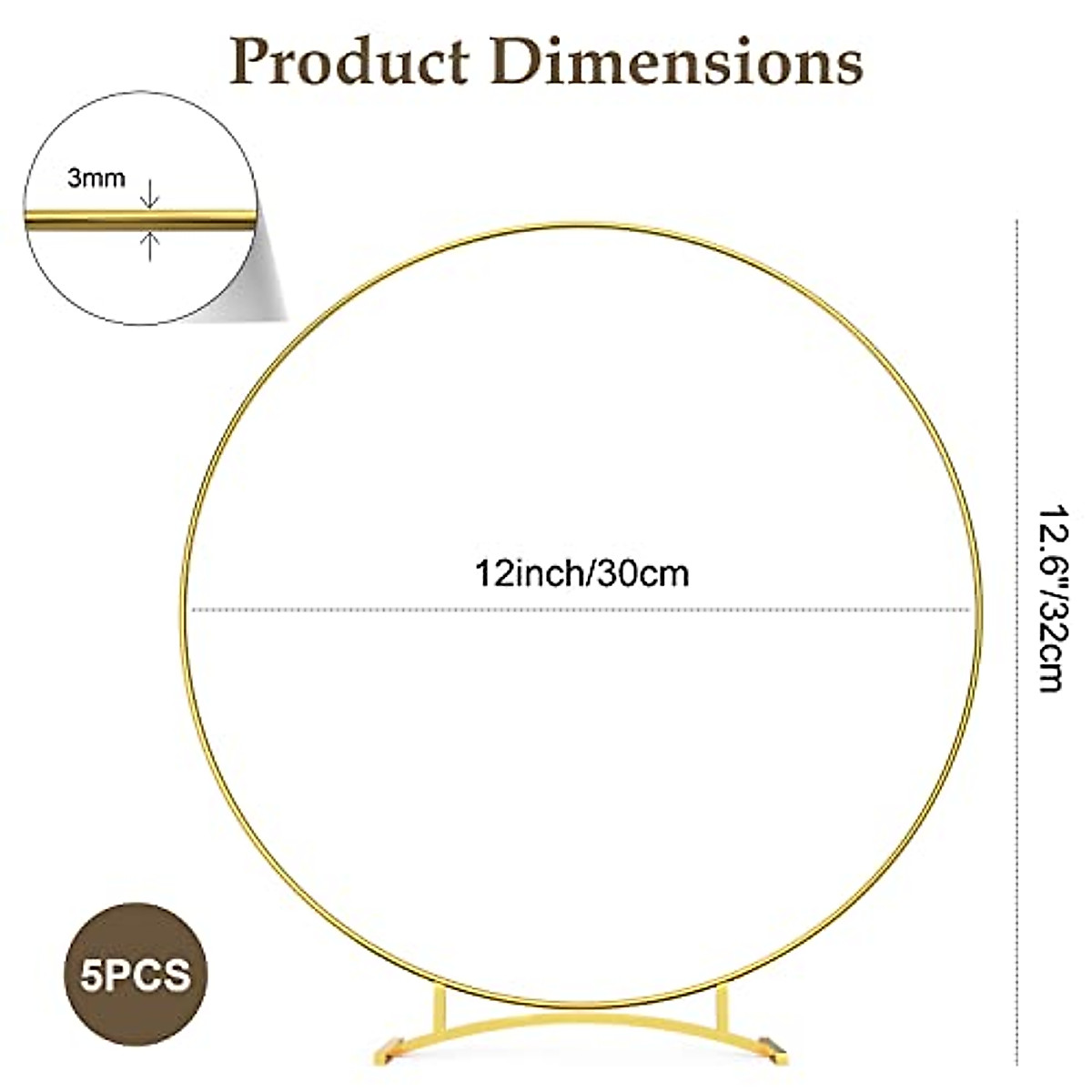 Sntieecr 5 PCS 12 Inch Metal Floral Hoop Centerpiece for Table, Metal Gold Wreath Rings with One-Piece Stands Table Decorations Centerpiece for DIY Wedding Table Decor and Party Decorations