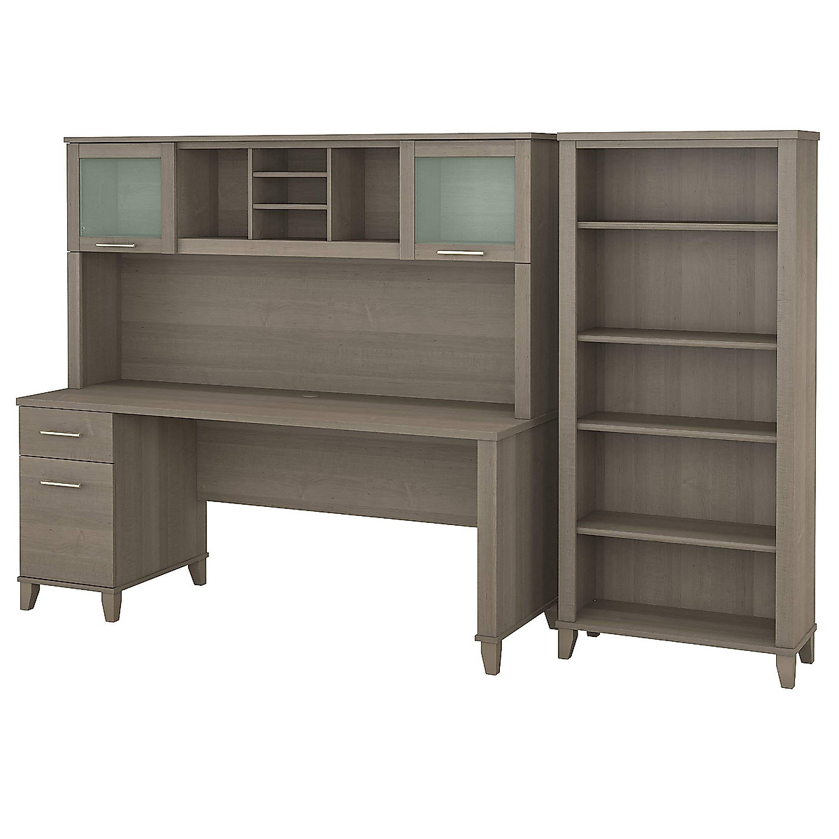 Bush Furniture Somerset 72W Office Desk with Hutch and 5 Shelf Bookcase in Ash Gray