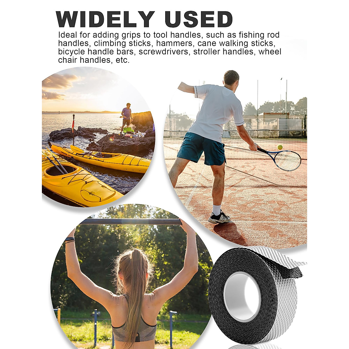 EVOULTES Self Fusing Silicone Tape, 15Ft Silicone Grip Tape for Handle Sealing Rubber Tape, No Adhesive Handle Grip Tape for Pull Up Bar, Barbell, Gym Equipment & Tools