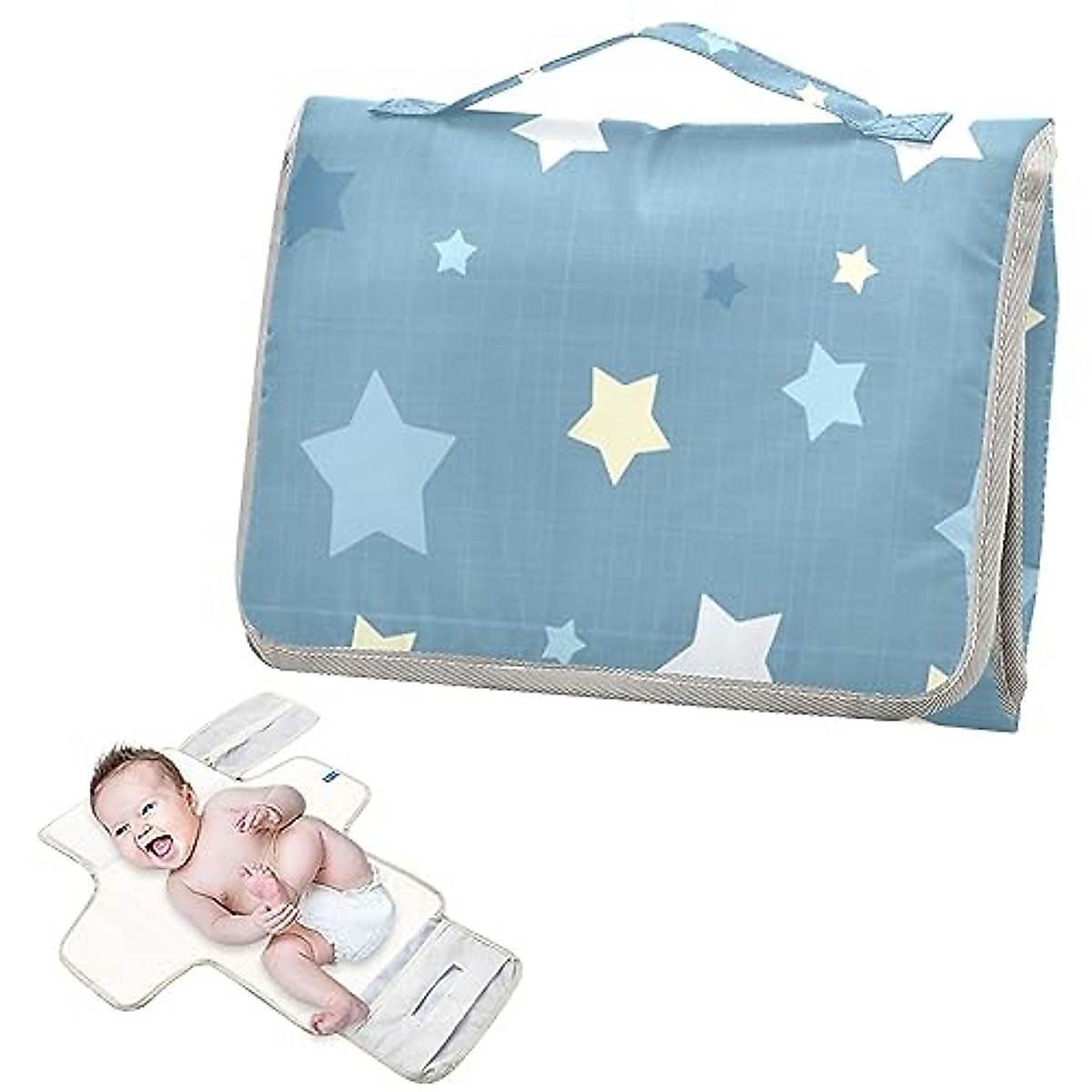 Bulletgxll Cartoon Star Blue Portable Diaper Changing Pad Waterproof Changing Pad with Baby Tissue Pocket and Magic Stick for Newborn Baby.