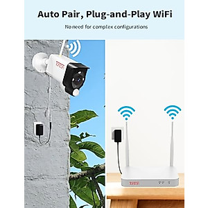 [Dual WiFi, PIR Sensor] Tonton 2K Wireless Security Camera System, 10CH NVR with 1TB HDD, 6PCS 3MP Outdoor Home WiFi Cameras,2 Way Audio, Spotlight, 12V DC Powered, AI Human Detection,Work with Alexa