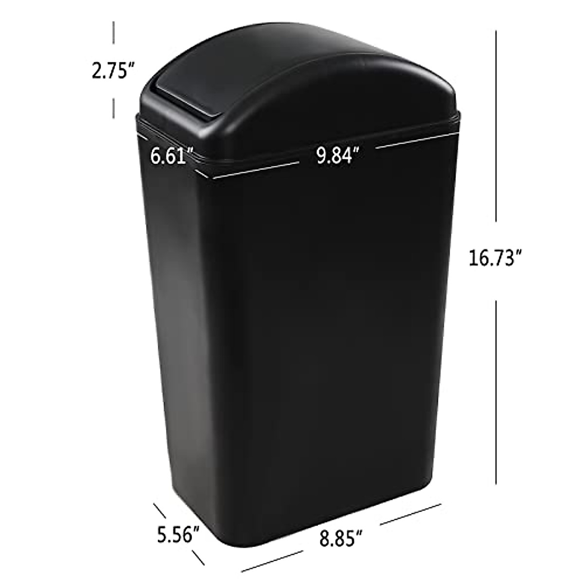 Ucake 14 L Garbage Can with Swing Top, 3.5 Gallon Swing Lid Trash Can, Black
