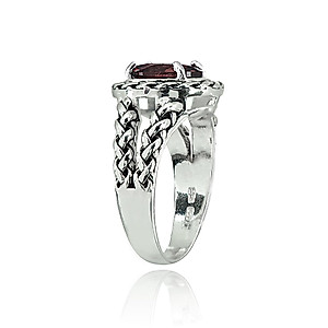 Ice Gems Sterling Silver Garnet Pear-Cut Oxidized Rope Split Shank Ring, Size 7