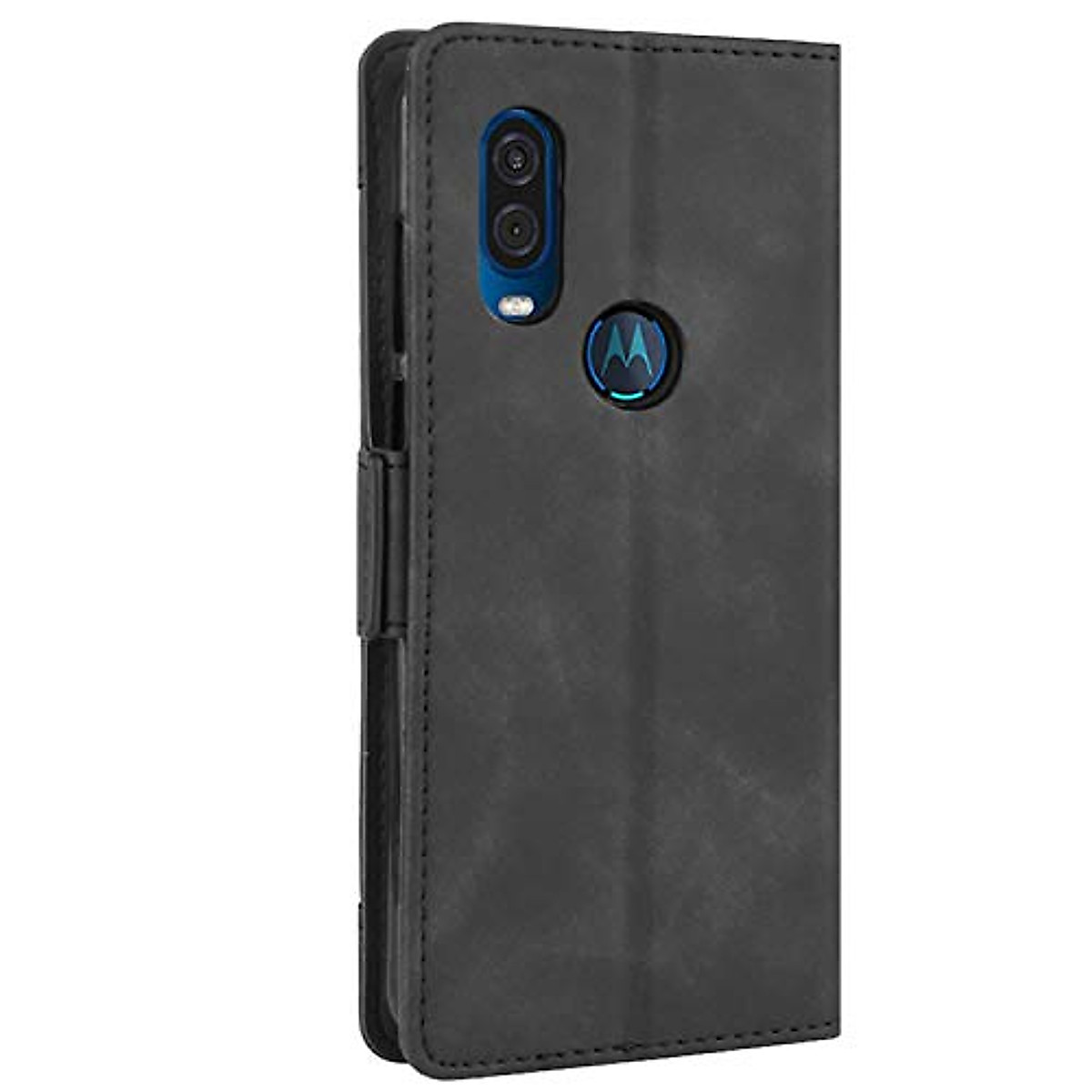 HualuBro Motorola One Vision Case, Magnetic Full Body Protection Shockproof Flip Leather Wallet Case Cover with Card Slot Holder for Motorola Moto One Vision Phone Case (Black)