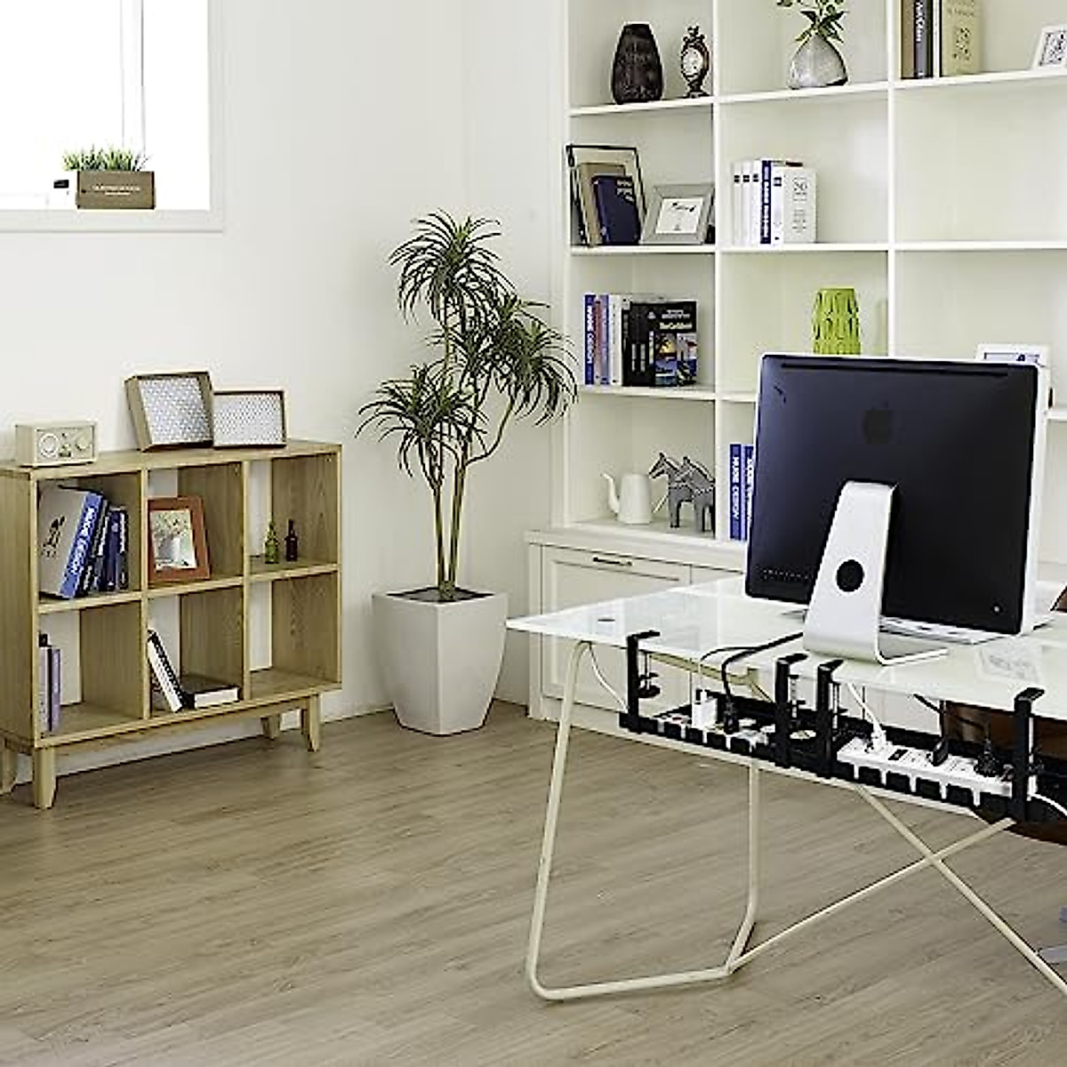 Metal Cable Management Tray Under Desk with Clamp Retractable Cord Organizer for Desk No Drill Cable Tray Basket for Wire Management Sturdy Metal Cable Management Under Desk with Clamp for Home Office