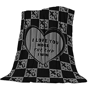 SIGOUYI Flannel Fleece Blanket for All Season Lightweight Throw for Bed Couch Chair Extra Soft Brush Fabric Warm Sofa Blankets, I Love You More The End I Win Black Gray Heart 60"x80"