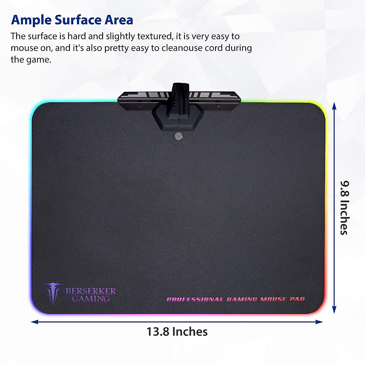 Large RGB LED Gaming Mouse Pad Hard Micro Texture Surface -7 Light Up Modes - Mouse Bungee Cable Manager Holder Attachment - PC; Mac; Linux