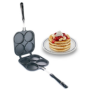 5 STAR SUPER DEALS Pancake Pan Maker Nonstick Double Sided w/ 4 Small Round Mold Designs for Perfect Eggs, French Toast, Omelette, Flip Jack, and Crepes