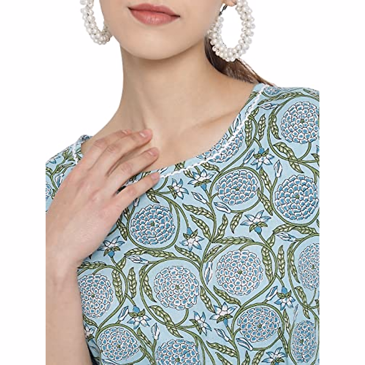 Yash Gallery Women's Plus Size Cotton Floral Printed Anarkali kurta (Blue)