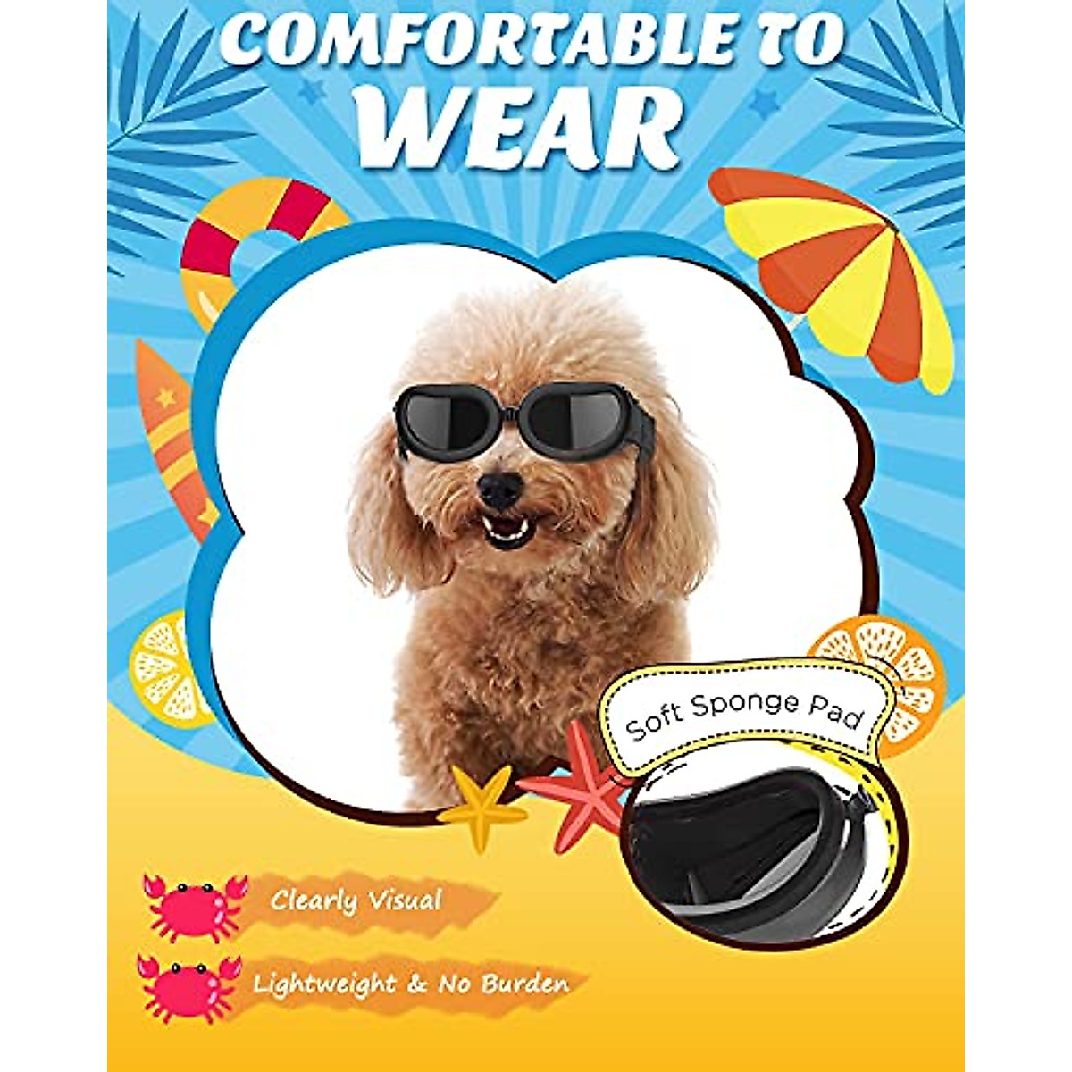 Lewondr Dog Sunglasses Small Breed Dogs Goggles UV Protection,Goggles for Small Dogs Eye Wear Protection with Adjustable Strap Windproof Anti-Fog Sunglasses for Small Dogs Doggy Doggie Glasses,Black