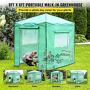 VEVOR 8'x 6'x 8' Pop-Up Greenhouse, Set Up in Minutes, Portable Greenhouse with Doors & Windows. High Strength PE Cover & Powder-Coated Steel Construction