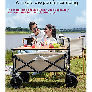 Collapsible Folding Wagon with 150L Capacity, Heavy Duty Foldable Utility Garden Cart with Big All-Terrain Beach Wheelsand Drink Holders.White