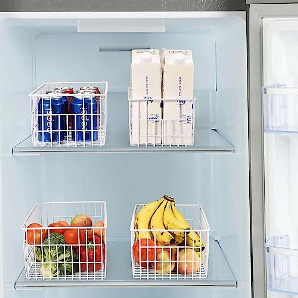 Orgneas Freezer Organizer Bins, Wire Freezer Baskets for Upright Freezer, Pantry Storage Basket Organizers with Handles for Frozen Foods, Snacks, Vegetables, Fruits and More, Set of 6