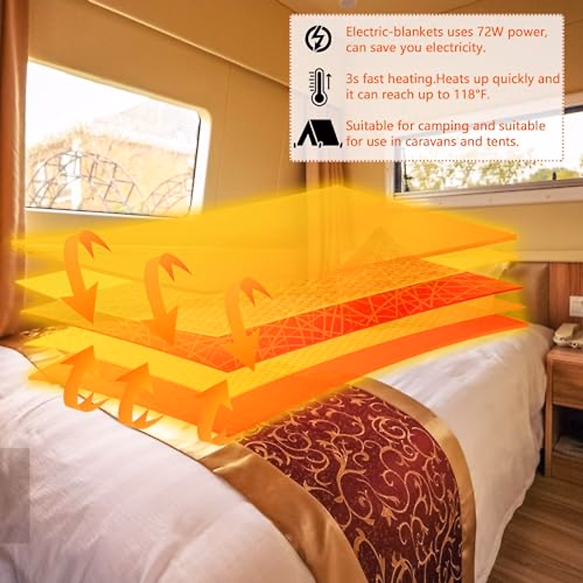 DD dedeo Graphene Heating Pad,Heating Mattress,0.2cm Ultrathin Blanket,72W,Machine Washable,Fast Heating,60 * 78inch for Bed,Dark Grey