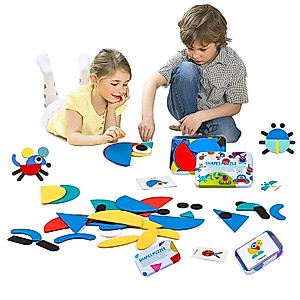 Shape Puzzle - Animals Jigsaw Puzzle Sorting and Stacking Games Montessori Educational STEM Toys for Toddlers Kids Boys Girls Age Over 3 Years Old (36 Shape Pieces & 60 Design Cards)