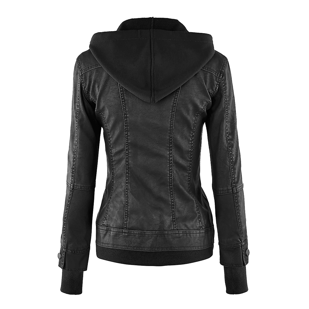 Made By Johnny MBJ WJC664 Womens Faux Leather Jacket with Hoodie M Black