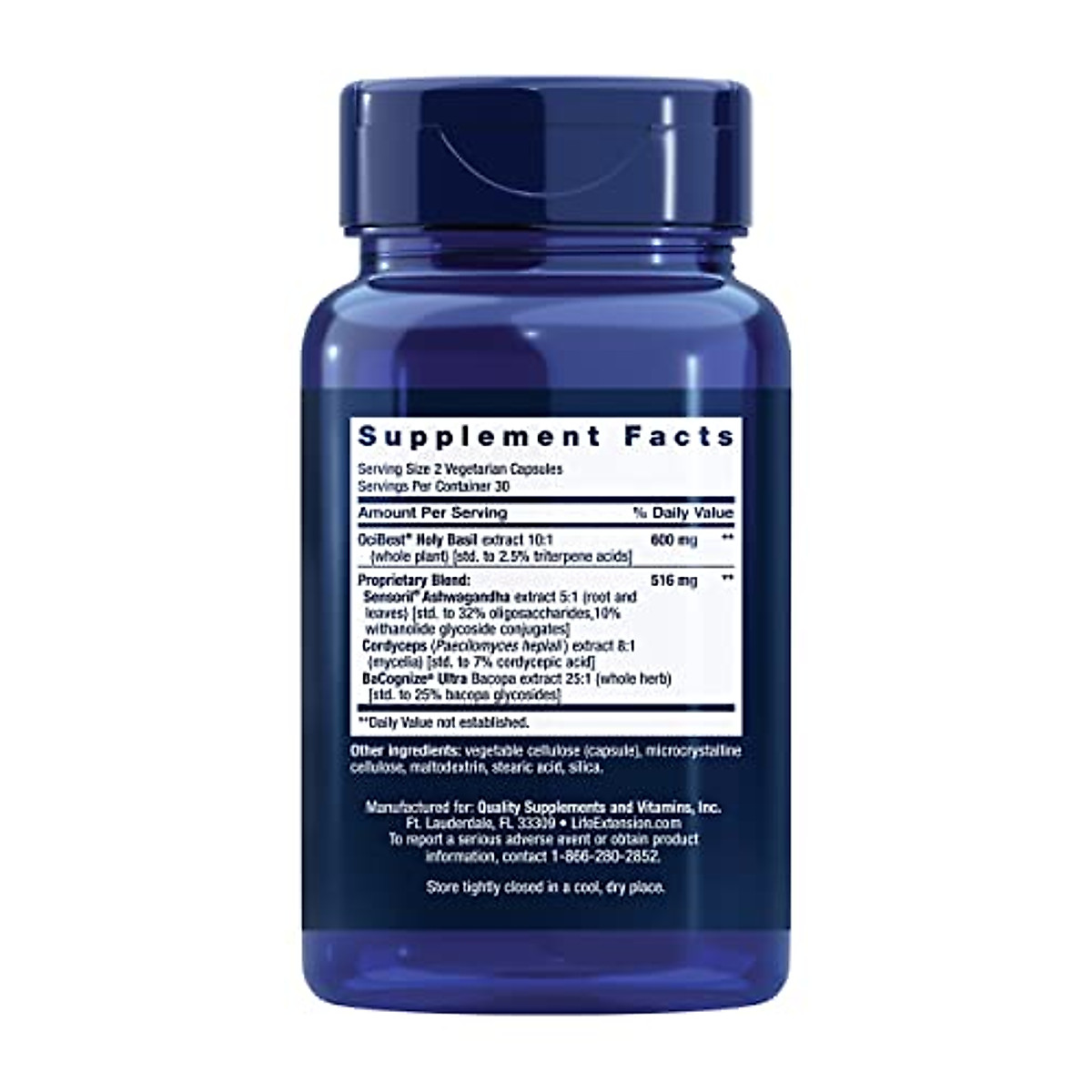 Life Extension Adrenal Energy Formula - Stress Management Supplements with Ashwagandha, Cordyceps, Holy Basil & Bacopa for Homeostasis Support – Gluten-Free, Non-GMO, Vegetarian – 60 Capsules