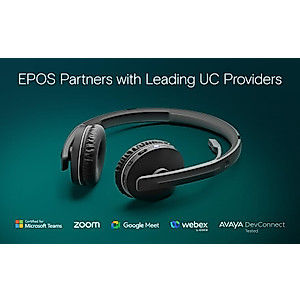 EPOS Adapt 260 - Dual Sided Headset, Wireless, Dual-Connectivity Bluetooth, USB-A Dongle Included, UC Optimized and Microsoft Teams Certified, Black