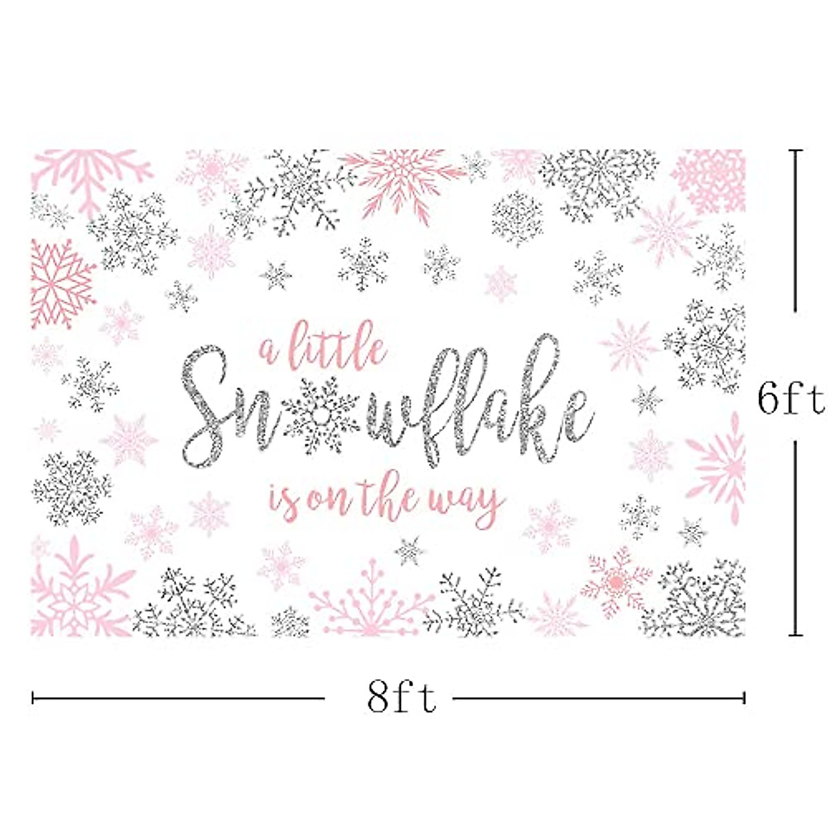 MEHOFOND 8x6ft Winter Snowflake Girl Baby Shower Photo Background Props Pink and Silver Backdrops Party Decoration Winter Wonderland Photo Photo Banner for Dessert Table Supplies
