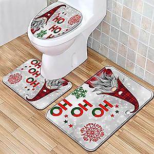 Christmas Gnome 3 Piece Bath Rugs Sets Xmas Tree Snowflake Bathroom Mats Set for Christmas Decorations U-Shaped Contour Toilet Lid Cover