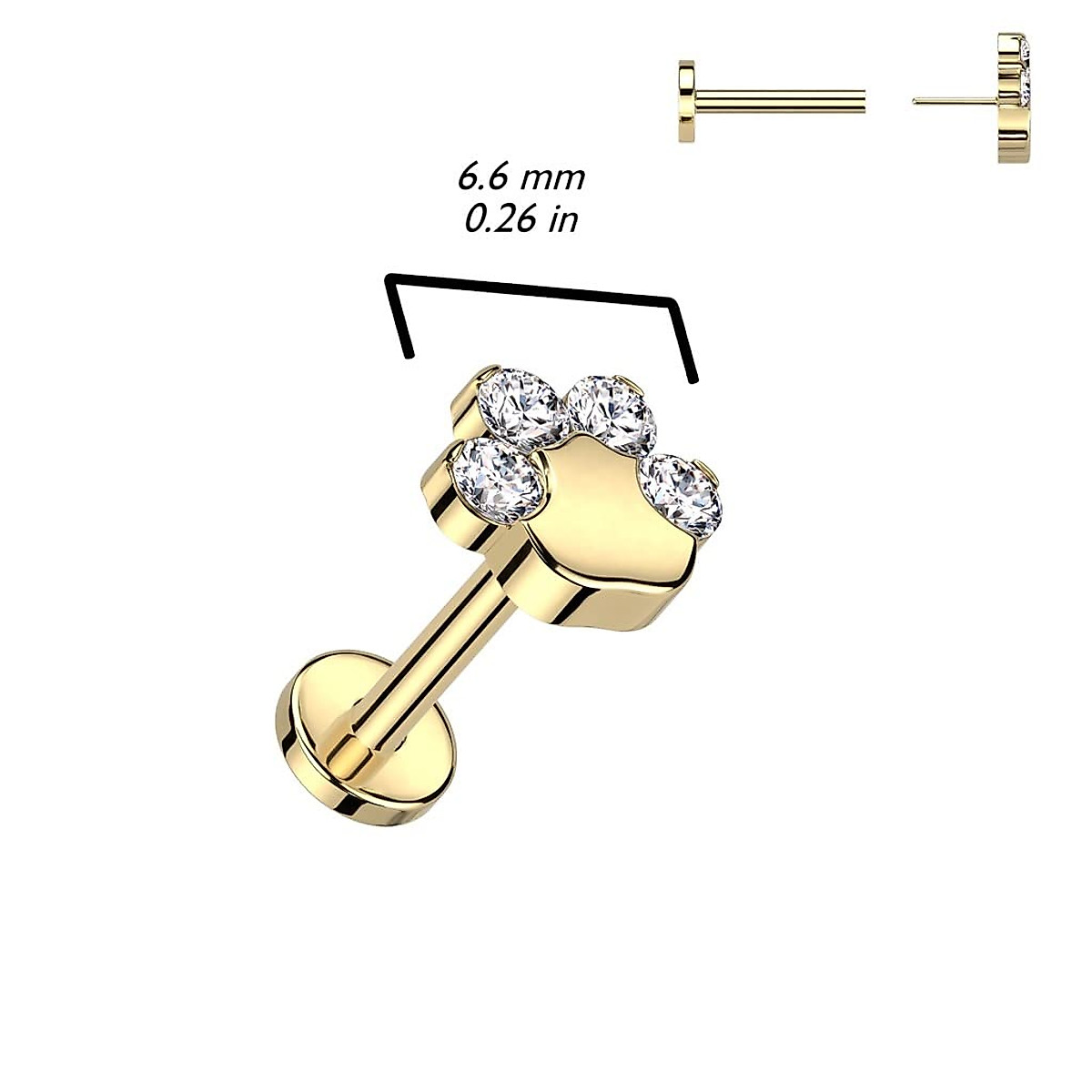 Pierced Owl 18GA F136 Implant Grade Titanium Threadless Push-in CZ Crystal Paw Top Flat Back Stud (Aurora Borealis)