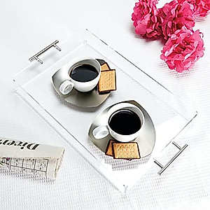 mDesign Modern Acrylic Rectangular Serving Tray with Handles for Food, Tea, Coffee, Breakfast, Snacks, Cheese, Appetizers - Use in Kitchen, Bathroom, Office - Small, 2 Pack - Clear/Stainless Steel