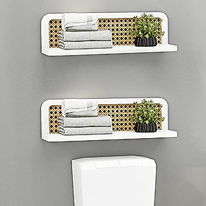 TEPLEDGE White Floating Shelves - Set of 2, Rattan Wall Mounted Hanging Shelves, Decorative Storage Shelves for Bathroom, Kitchen, Living Room & Bedroom