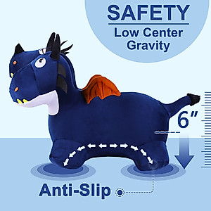 iPlay, iLearn Bouncy Pals Toddler Animal Hopper Toys, Kids Plush Blue Hopping Horse, Inflatable Ride on Dragon W/Pump, Indoor Outdoor Jumper, Birthday Stocking Gift 18 24 Month 2 3 4 Year Old Boy Girl
