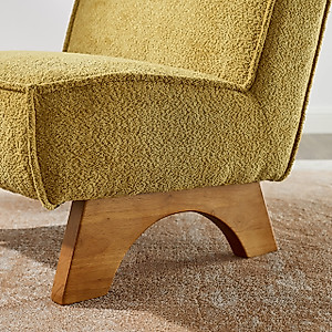 Art Leon Modern Modular Sofa Sherpa Fabric Single Sofa with Pillow, Accent Armless Chair with Wooden Legs for Living Room Bedroom, Yellow