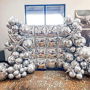 Orgnafey Chrome Silver Flat Square Foil Balloon Wall Tunnel Arch Metallic Silver Balloon Garland Kit Background Double sided Mylar gold For Graduation Anniversary Birthday Engagement Party Decorations