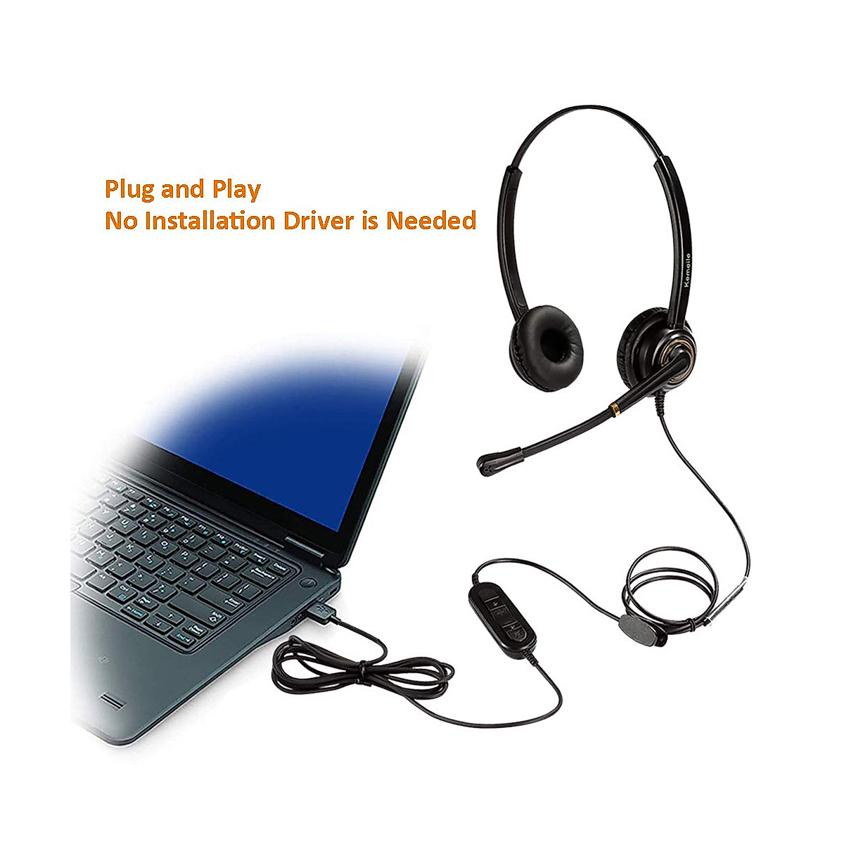 USB Headset with Microphone Noise Cancelling and Volume Controls, Computer PC Headphone with Voice Recognition Mic Works for Dragon Teams Zoom Skype Softphones Conference Calls Online Education etc