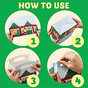JOYIN 24 PCS 3D Christmas House Cardboard Treat Boxes for Holiday Xmas Goody Gift, Goodie Paper Boxes, School Classroom Party Favor Supplies, Candy Treat Cardboard Cookie Boxes