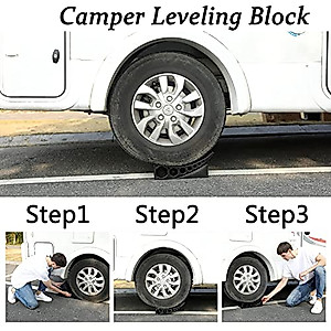 Homeon Wheels 2 Pack Camper Leveler Two Curved Levelers Two Blocks Two Non-Slip Mats One T Level for Trailers Campers, 35,000 lb Heavy Duty Leveler Tire Chocks for RV Camper Trailer Truck Motorhome
