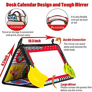 Tyseoome Tummy Time Mat, Baby Mirror,Infant Toys Baby Toys 3-6 7 8 9 10 11 12 Months,Newborn Toys Sensory Toy Montessori Sensory Crinkle Black and White Book Boys Girls Soft Floor Mirror