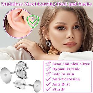 Jewelry Glue with Earring Posts, Anezus 600pcs Stainless Steel Earring Posts Blanks Hypoallergenic Earring Posts and Back with Rubber Earring Backs for Jewelry Making Supplies Earring Findings