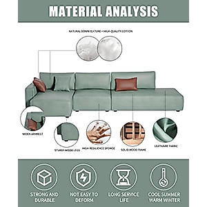 JACH 145" Modular Leathaire Large Sectional Sofa with Chaise, L-Shaped Faux Leather 5 Seater Minimalist Couch, Modern Right Hand Facing Sectional Sofas with 3 Throw Pillows, Green