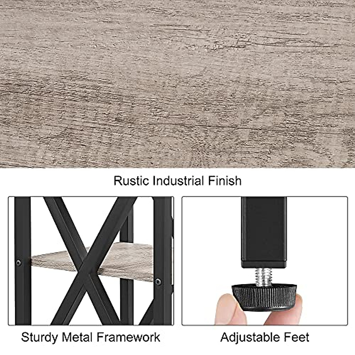 Yaheetech Industrial End Tables, 3-Tier Side Tables with Storage Shelves for Living Room, X Design Sofa Tables, Strong Metal Frame, Easy Assembly, Gray