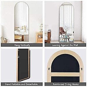 PexFix Arched Full Length Mirror Arched Floor Mirror with Stand, Wall Mirror Standing, Leaning Hanging for Home and Office, 65"x22", Wood