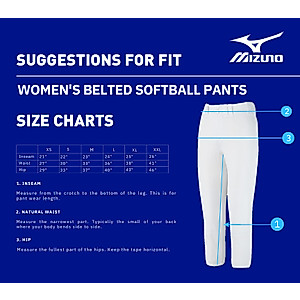 Mizuno Adult Women's Belted Low Rise Fastpitch Softball Pant, Navy, Small