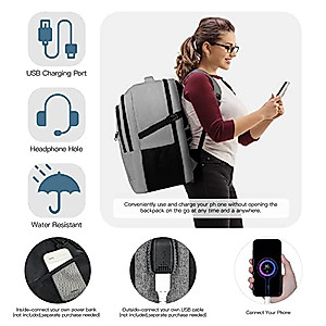 Yamdeg Extra Large Travel Backpack, Large Carry On Backpack, 17.3 Inch Laptop Backpack For Computer Business Travel With USB Port, TSA Airline Approved Waterproof Travel Daypack For Men, Grey