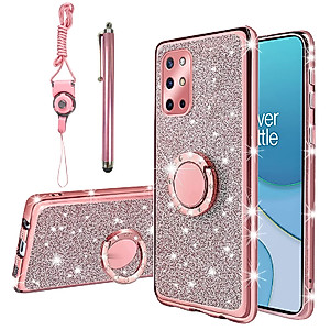 KuDiNi Oneplus 8T Case, Glitter Rose Crystal Soft Clear TPU Protective Cover with Kickstand for Oneplus 8T (2020)