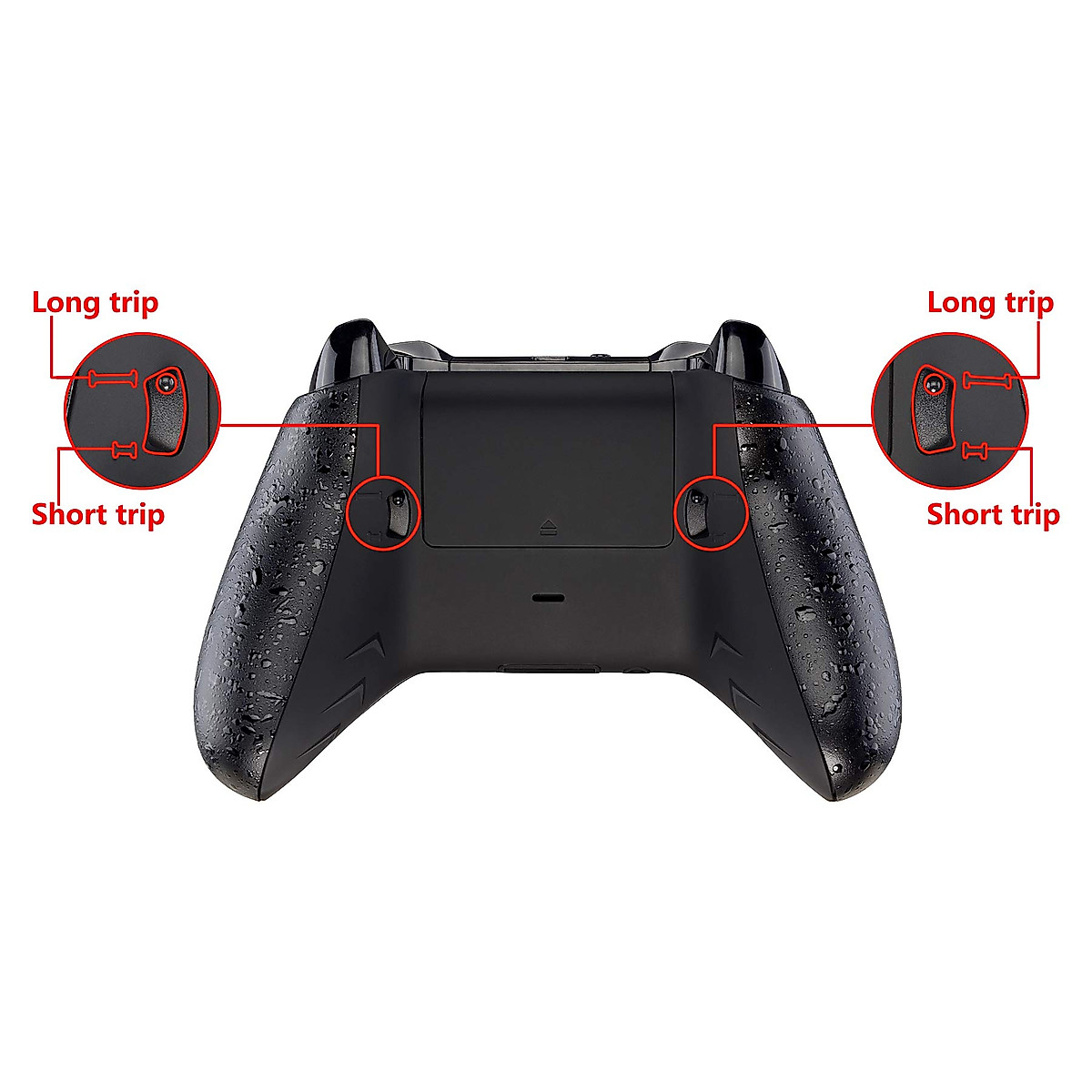 eXtremeRate FlashShot Trigger Stop Bottom Shell Kit for Xbox One S & One X Controller, Redesigned Back Shell & Textured Black Handle Grips & Hair Trigger for Xbox One S X Controller Model 1708