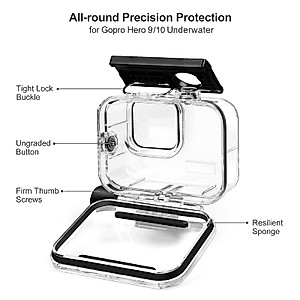 60M Waterproof Case, 196FT Underwater Protective Housing Case for Hero11 Hero10 Hero9 Black, with Quick Release Mount and Thumbscrew