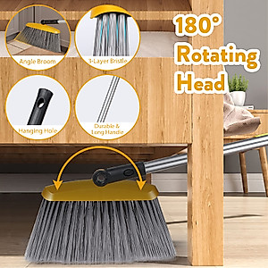 ZNM Kitchen Brooms for Sweeping Indoor, Soft Bristle Broom Indoor Angle Broom with 55.1" Long Handle for House Office Outdoor Cleaning, 10.6" Wide Heavy Duty Broom - Build-in Microfiber Duster