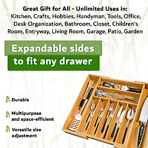 Nature Gear Kitchen Drawer Organizer - 9 Section Expandable Bamboo Storage for Flatware - Housewares - Bath & Vanity - Tool Utility Caddy Adjustable Tray