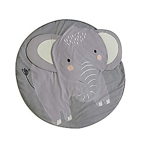 Hiltow Round Cartoon Elephant Nursery Rug Floor Playmats Crawling Mat Game Blanket for Play Room Decoration