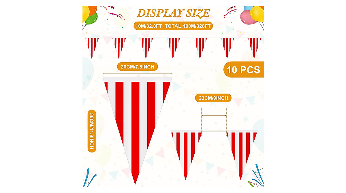 Carnival Circus Party Decorations - 200 Red & White Festive Flags